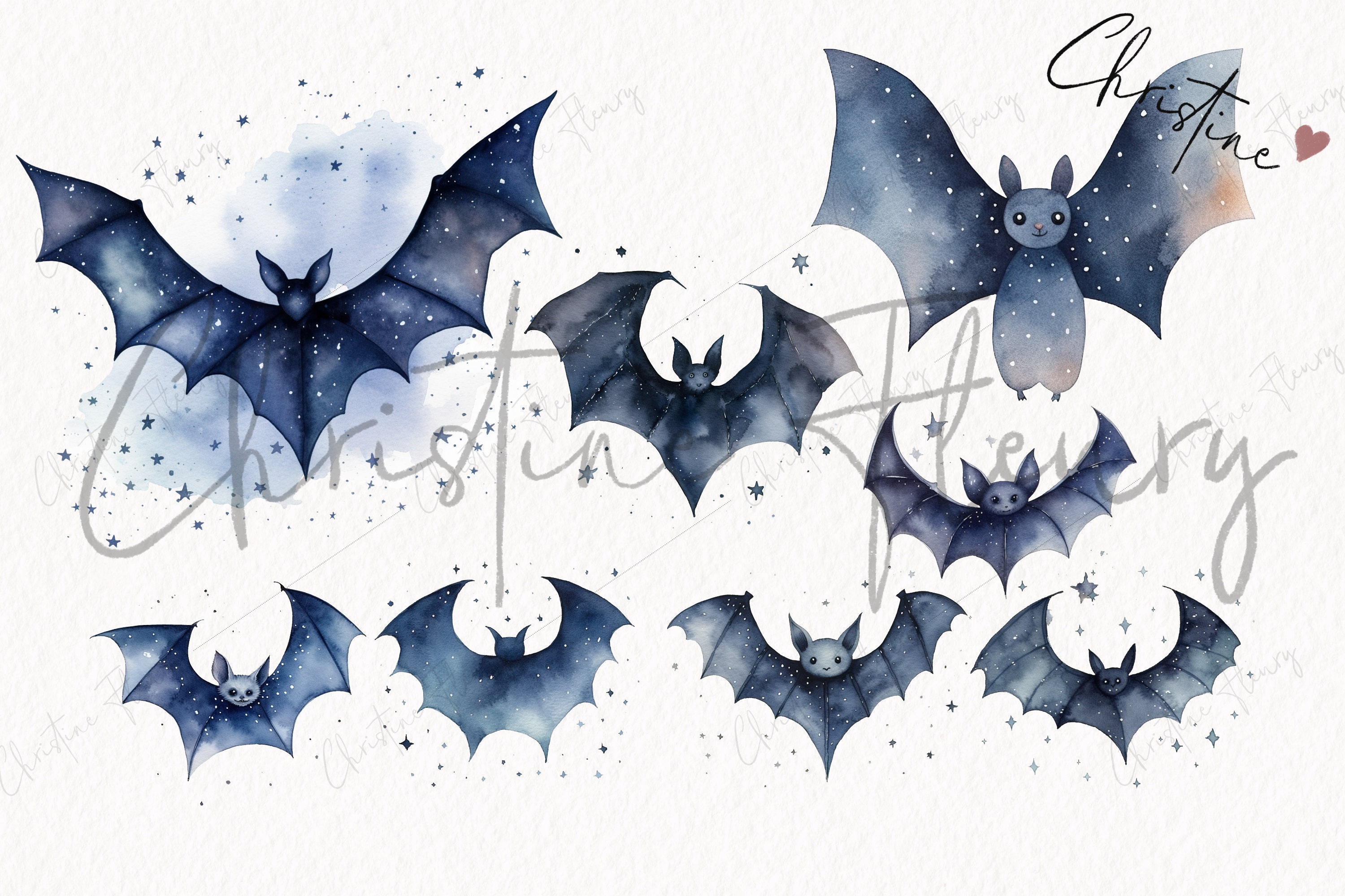 Watercolor Midnight Blue Bats Clipart Watercolor Bat PNG - Etsy