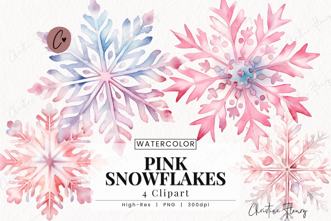 Watercolor Pink Snowflakes Clipart, Watercolor Christmas Clipart, Cute ...