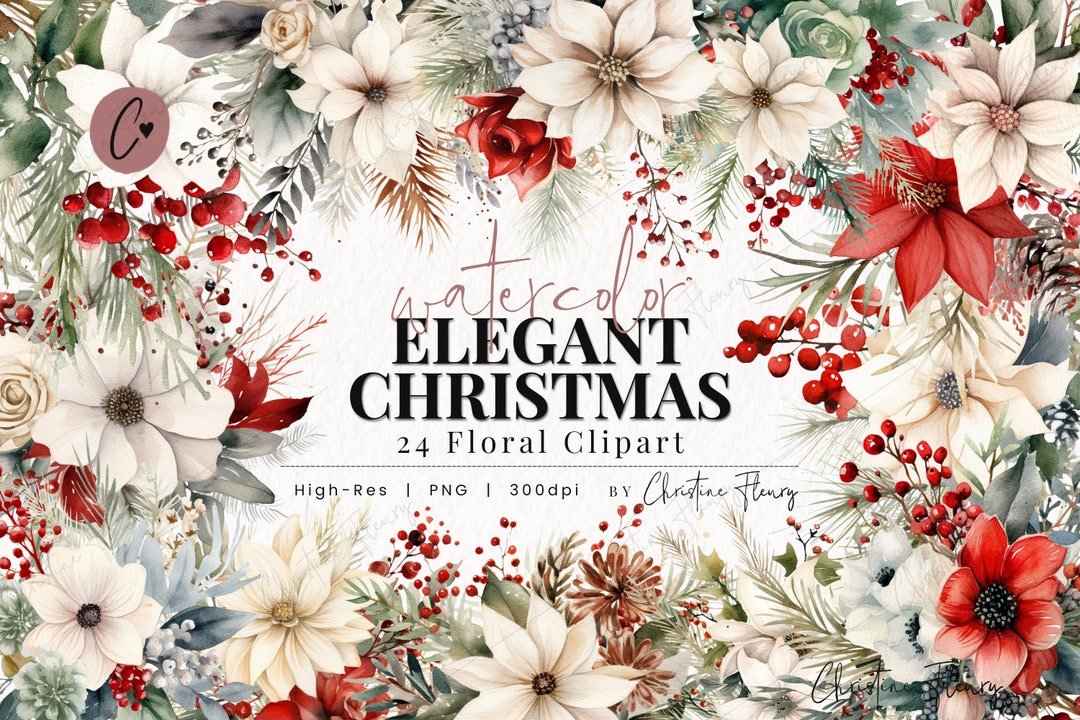 Watercolor Elegant Christmas Flower Clipart, Watercolor Flower Clipart ...