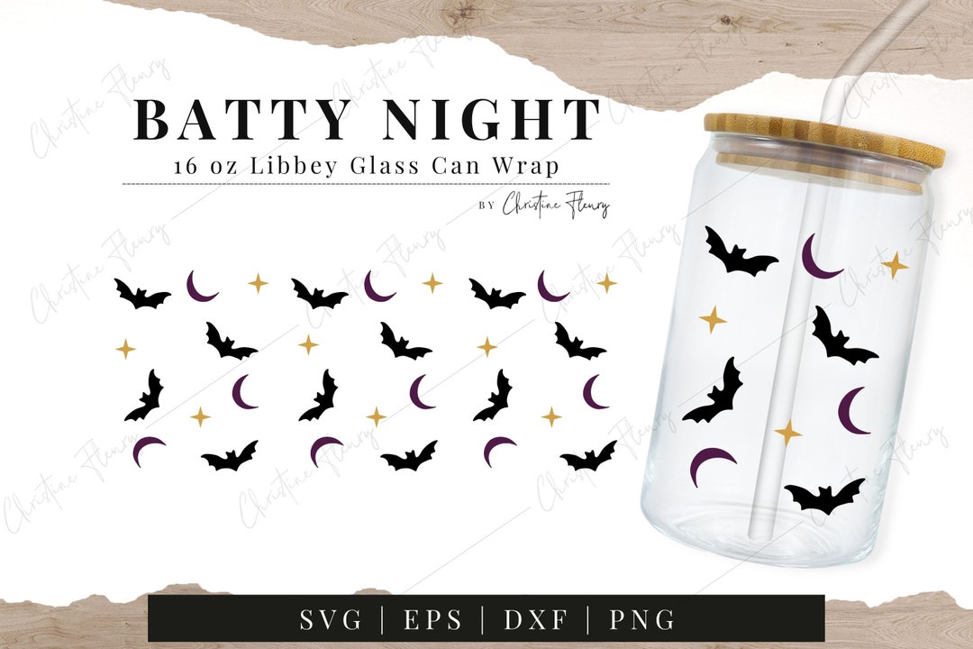 Batty Night SVG, 16oz Libbey Glass Can Cut File, Halloween SVG, Star ...