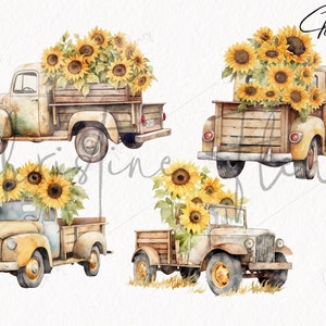 Watercolor Sunflower Trucks Clipart, Watercolor Sunflower Clipart ...