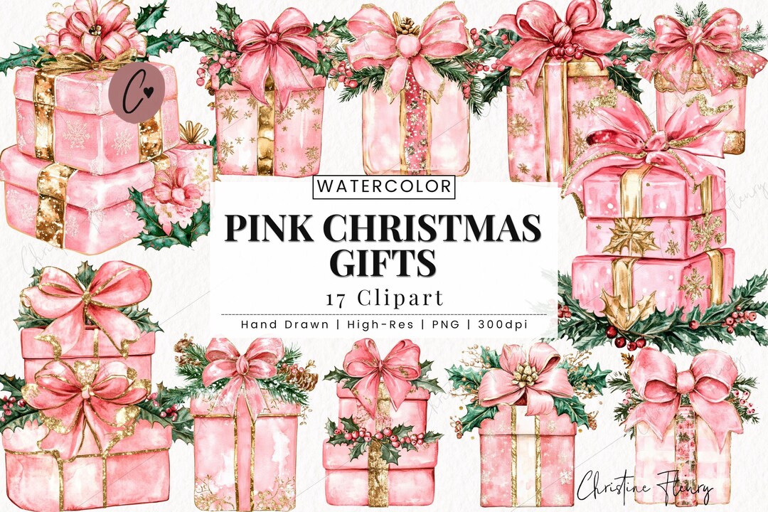 Pink Christmas Gifts Clipart, Pink Christmas PNG, Pink Aesthetic ...