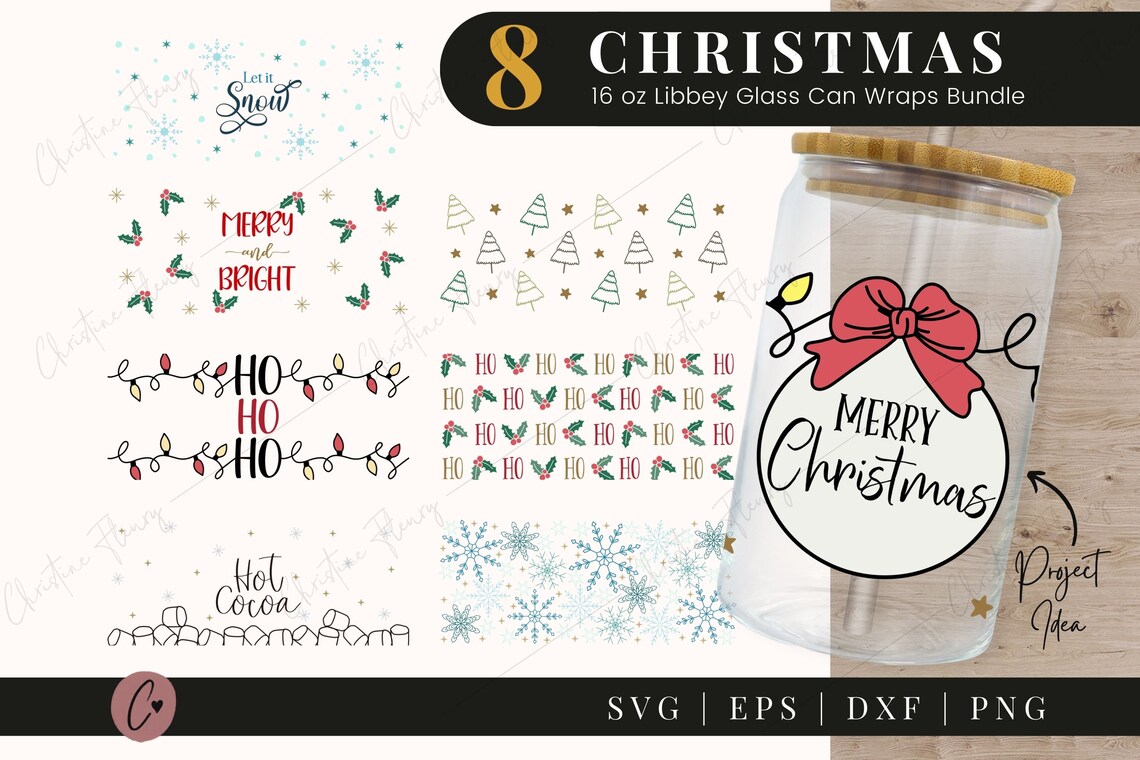Christmas SVG Bundle 16oz Libbey Glass Can Cut File December - Etsy