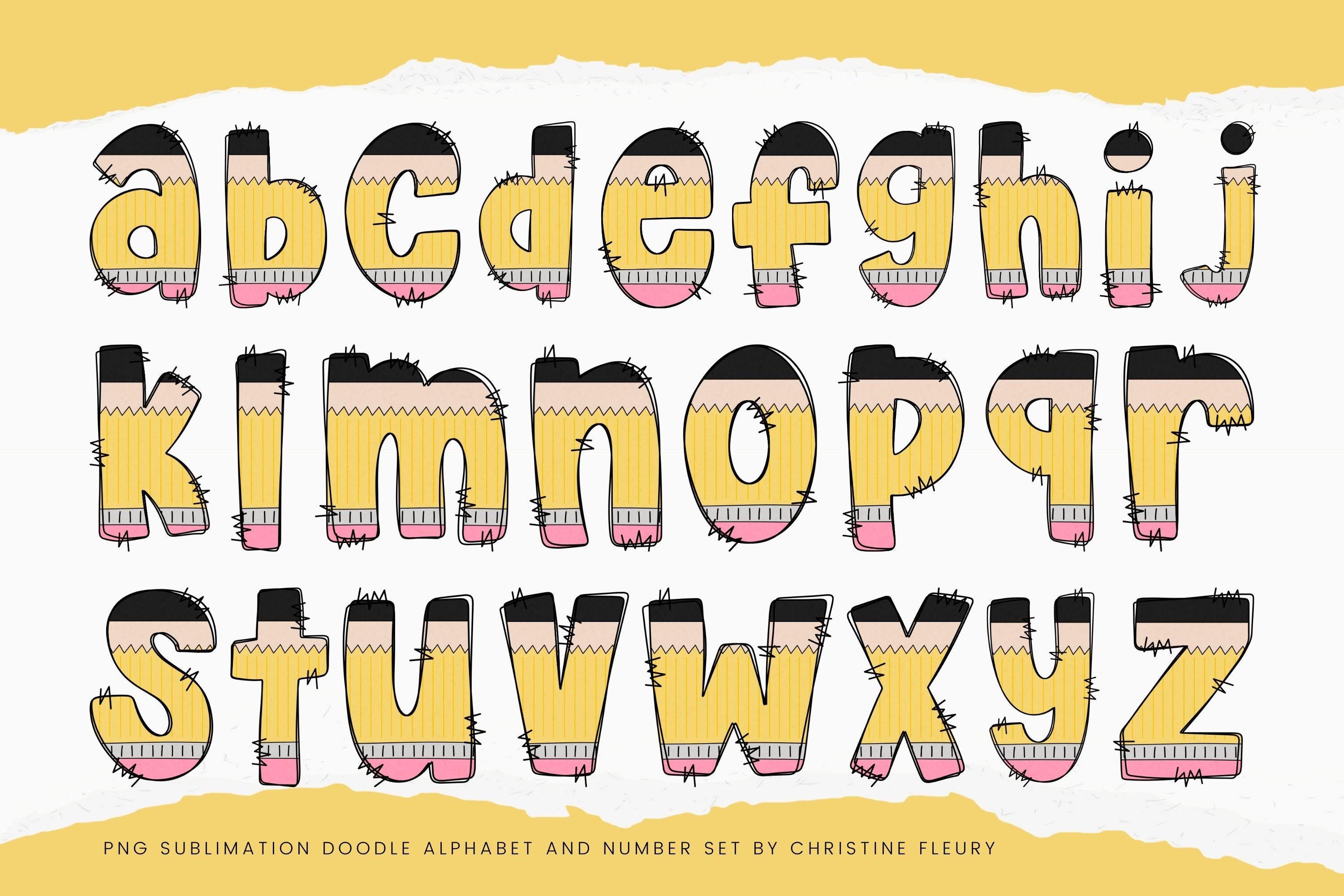 Pencil Doodle Alphabet School PNG, School Letters, Back to School Font ...