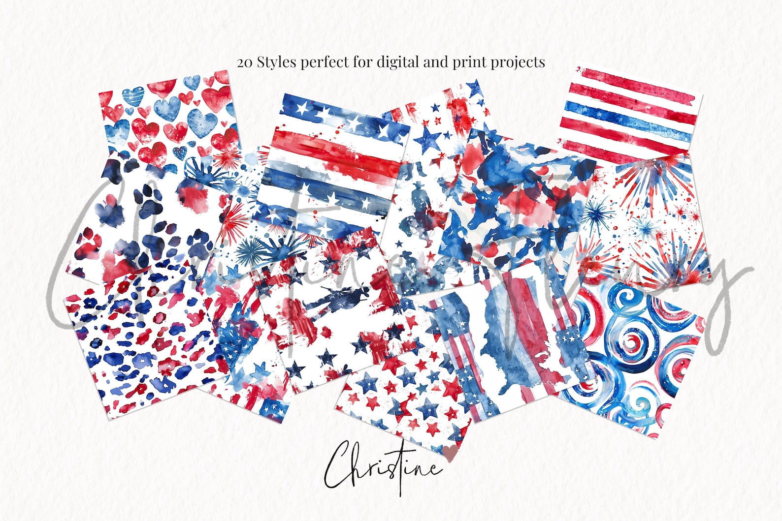 Seamless Watercolor 4th of July Digital Paper, 4th of July Patterns ...