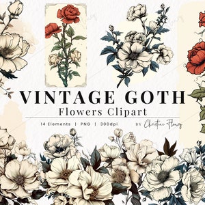 Vintage Goth Flowers Clipart, Gothic Clipart, Romance PNG, PNG Instant ...
