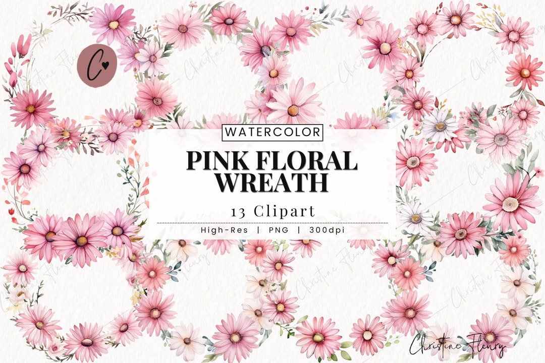 Pink Floral Wreath Clipart, Spring PNG, Watercolor Wedding PNG, Wreath ...