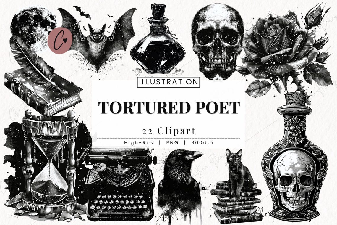 Tortured Poet Clipart, Gothic PNG, Halloween Clipart, Macabre ...
