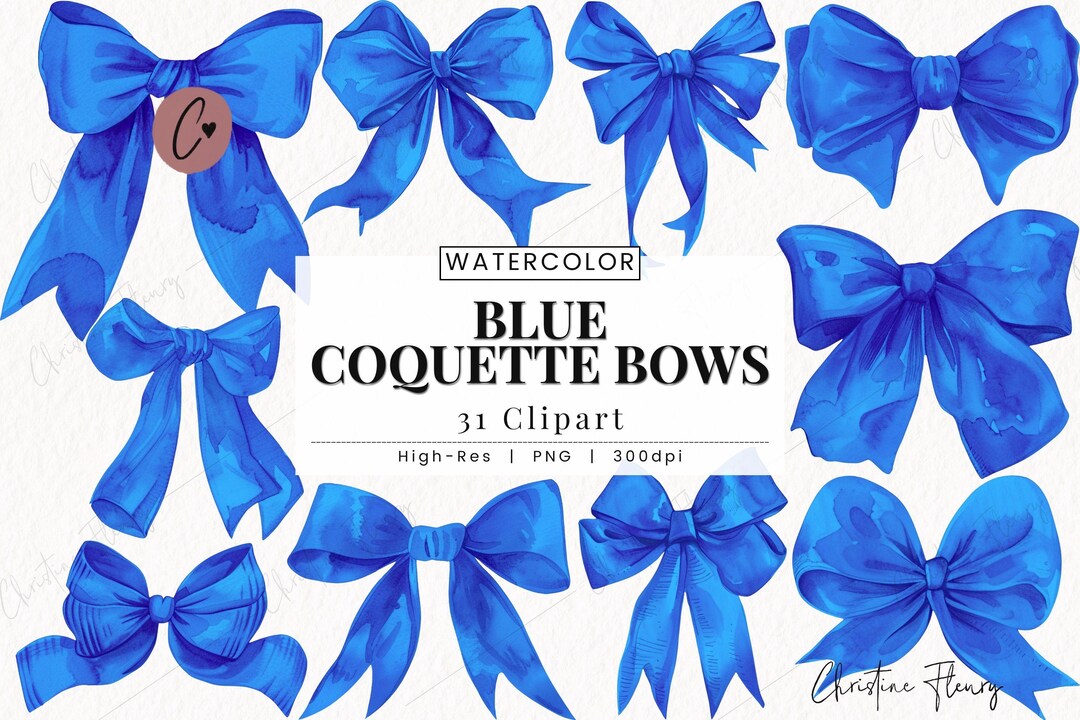 Watercolor Blue Coquette Bows Clipart, Coquette Clipart, Mediterranean ...