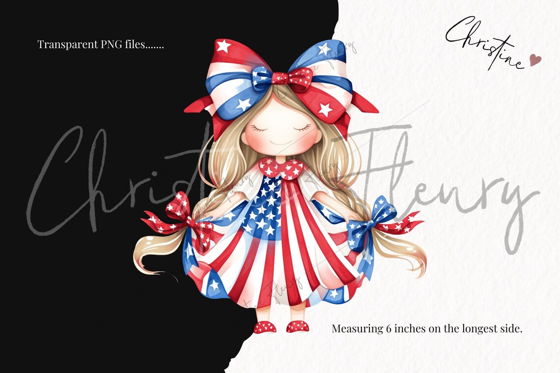 4th of July Girls Clipart, Watercolor Patriotic Clipart, Independence ...