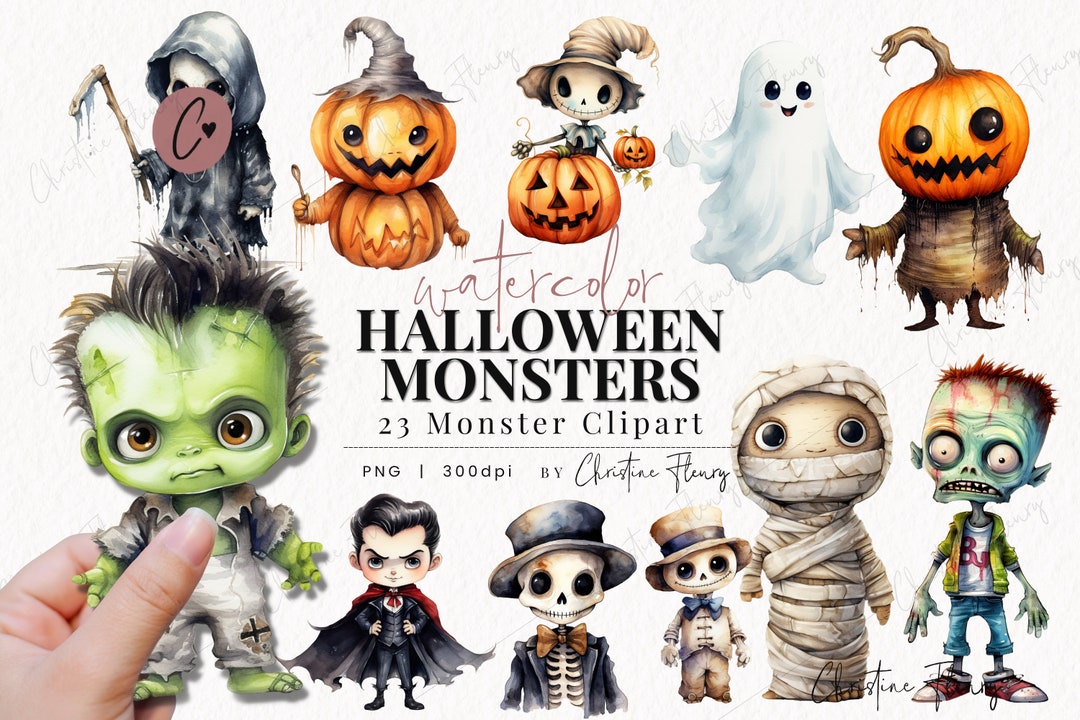 Watercolor Halloween Monsters Clipart, Watercolor Halloween Clipart ...
