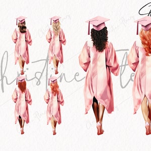 Watercolor Pink Graduation Girls Clipart, Graduation 2024 PNG ...
