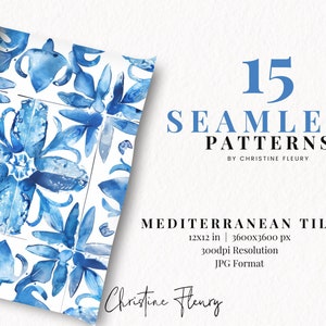 Seamless Mediterranean Tile Pattern, Watercolor Santorini Print ...