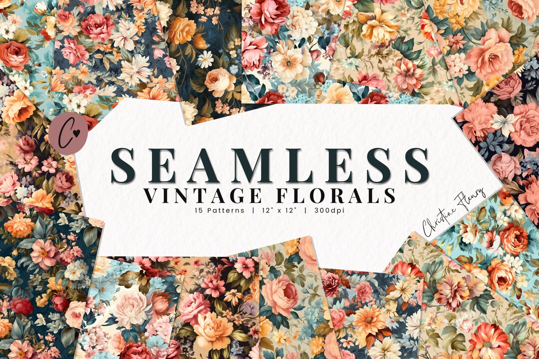 Seamless Vintage Floral Digital Paper, Vintage Flower Patterns ...