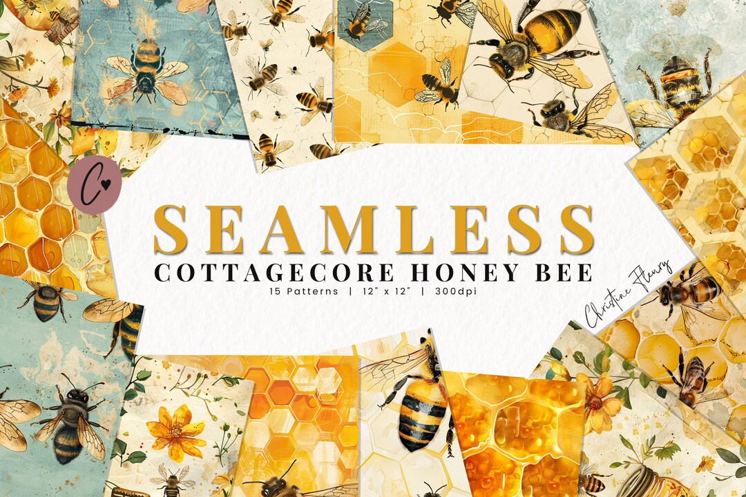 Seamless Cottagecore Honey Bee Digital Paper, Honey Bee Patterns ...