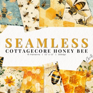Seamless Cottagecore Honey Bee Digital Paper, Honey Bee Patterns ...