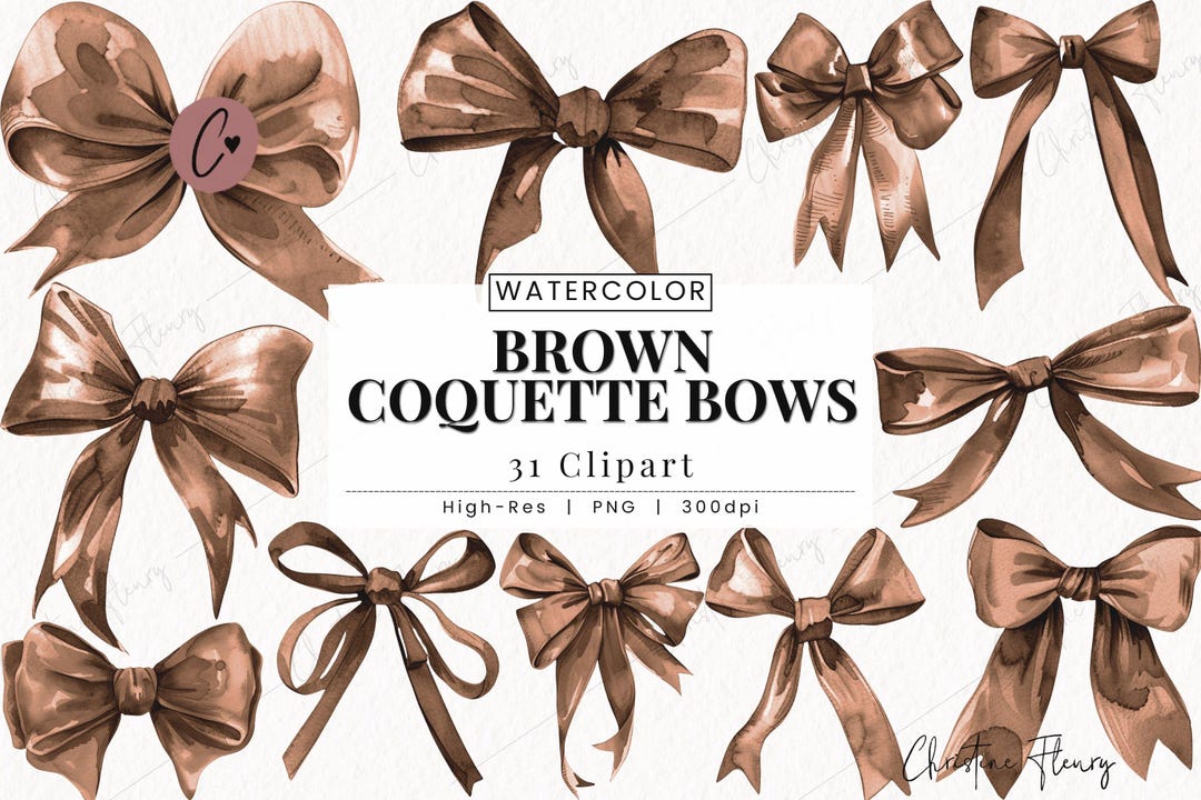 Watercolor Brown Coquette Bows Clipart, Brown Bow Clipart, Coquette PNG ...