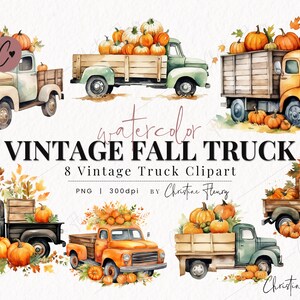 Watercolor Vintage Fall Truck Clipart, Watercolor Fall Clipart ...