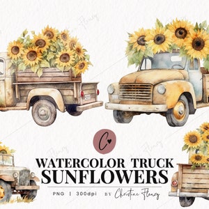 Watercolor Sunflower Trucks Clipart, Watercolor Sunflower Clipart ...