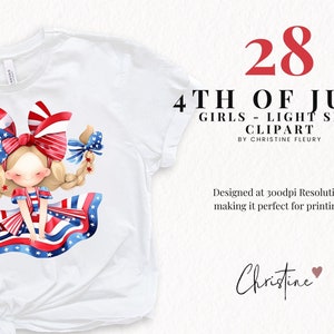 4th of July Girls Clipart, Watercolor Patriotic Clipart, Independence ...