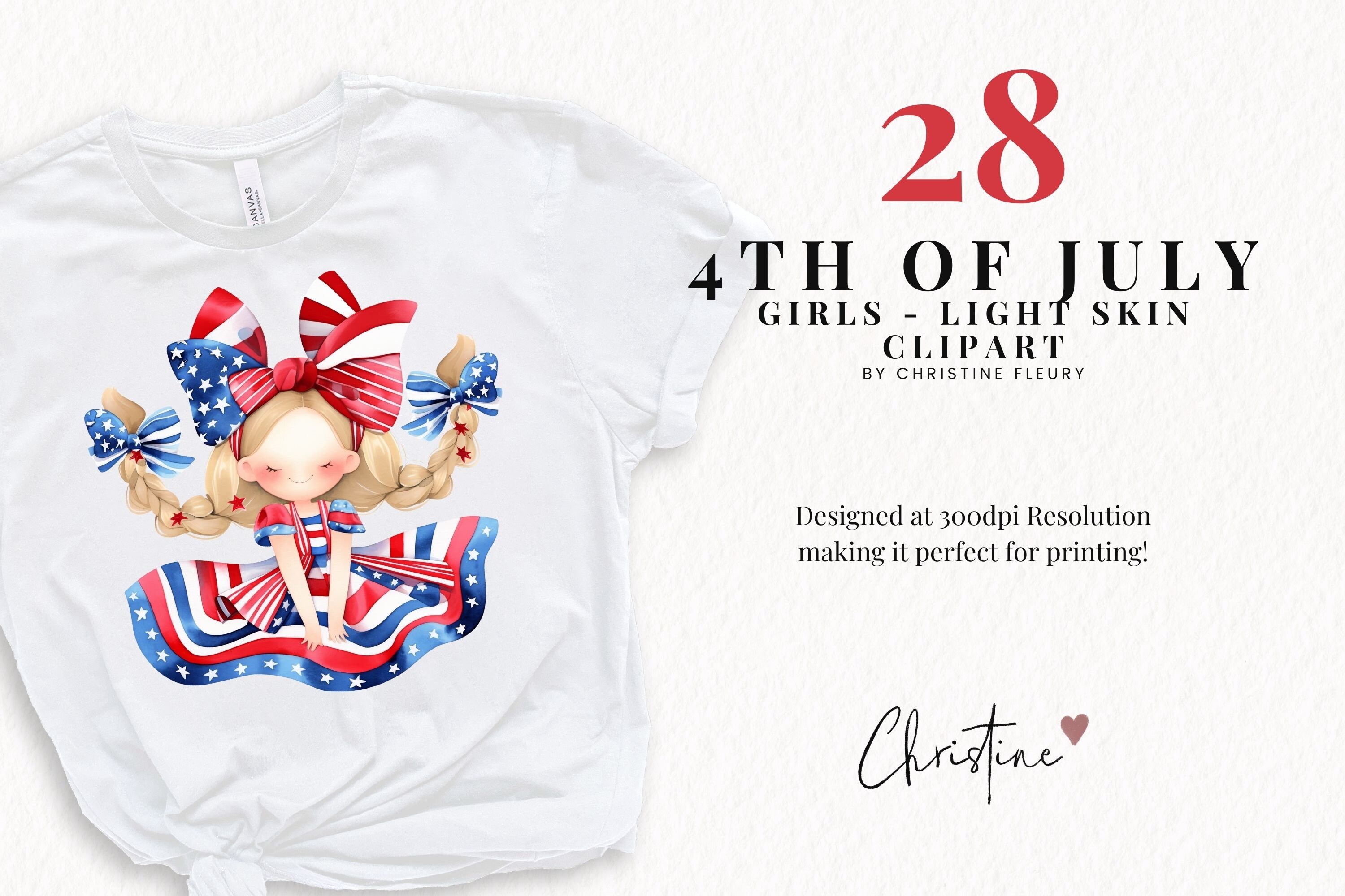 4th of July Girls Clipart, Watercolor Patriotic Clipart, Independence ...