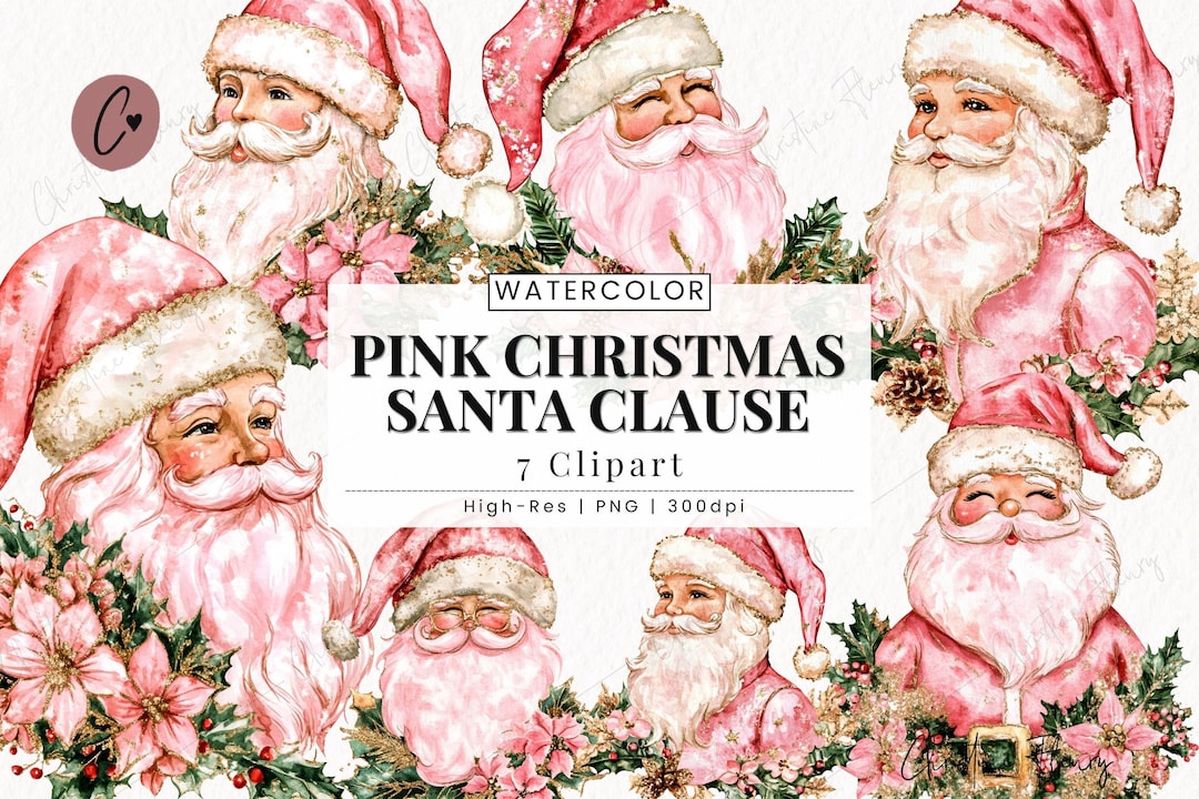 Pink Christmas Santa Clipart, Pink Christmas PNG, Pink Aesthetic ...
