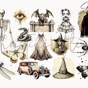 90+ Vintage Goth Clipart Bundle, Gothic Clipart, Halloween PNG, PNG ...