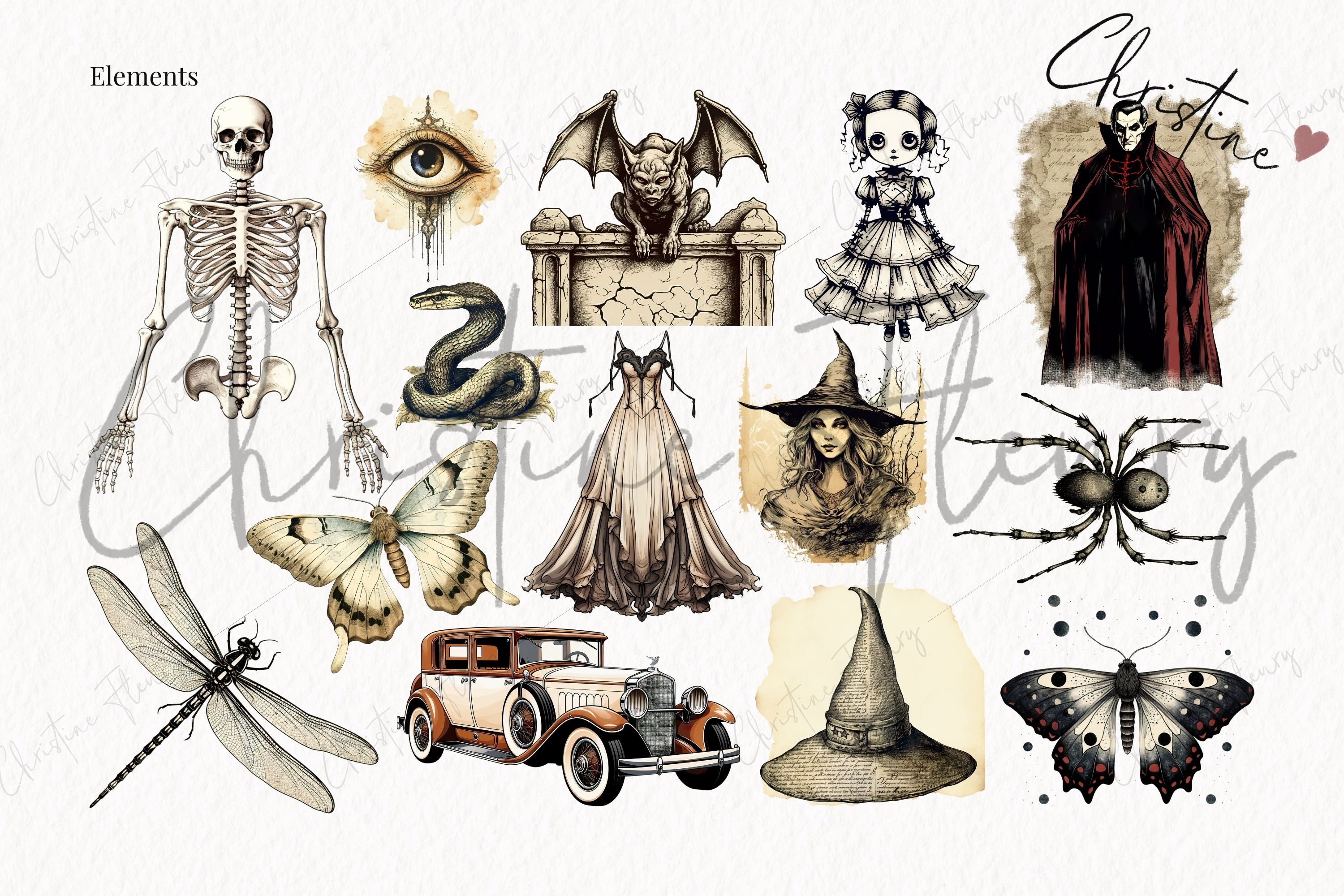 90+ Vintage Goth Clipart Bundle, Gothic Clipart, Halloween PNG, PNG ...