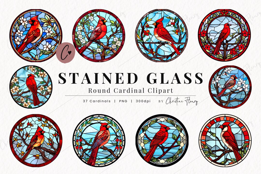 37 Round Cardinal Stained Glass Clipart, Stained Glass PNG, Cardinal ...