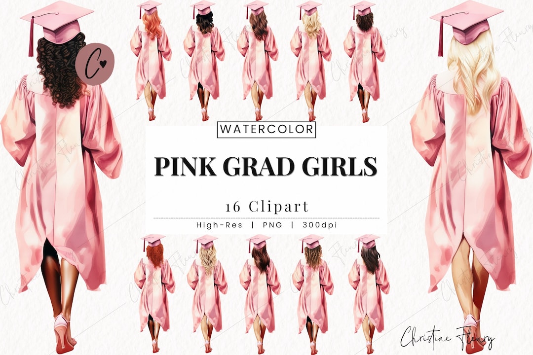 Watercolor Pink Graduation Girls Clipart, Graduation 2024 PNG ...