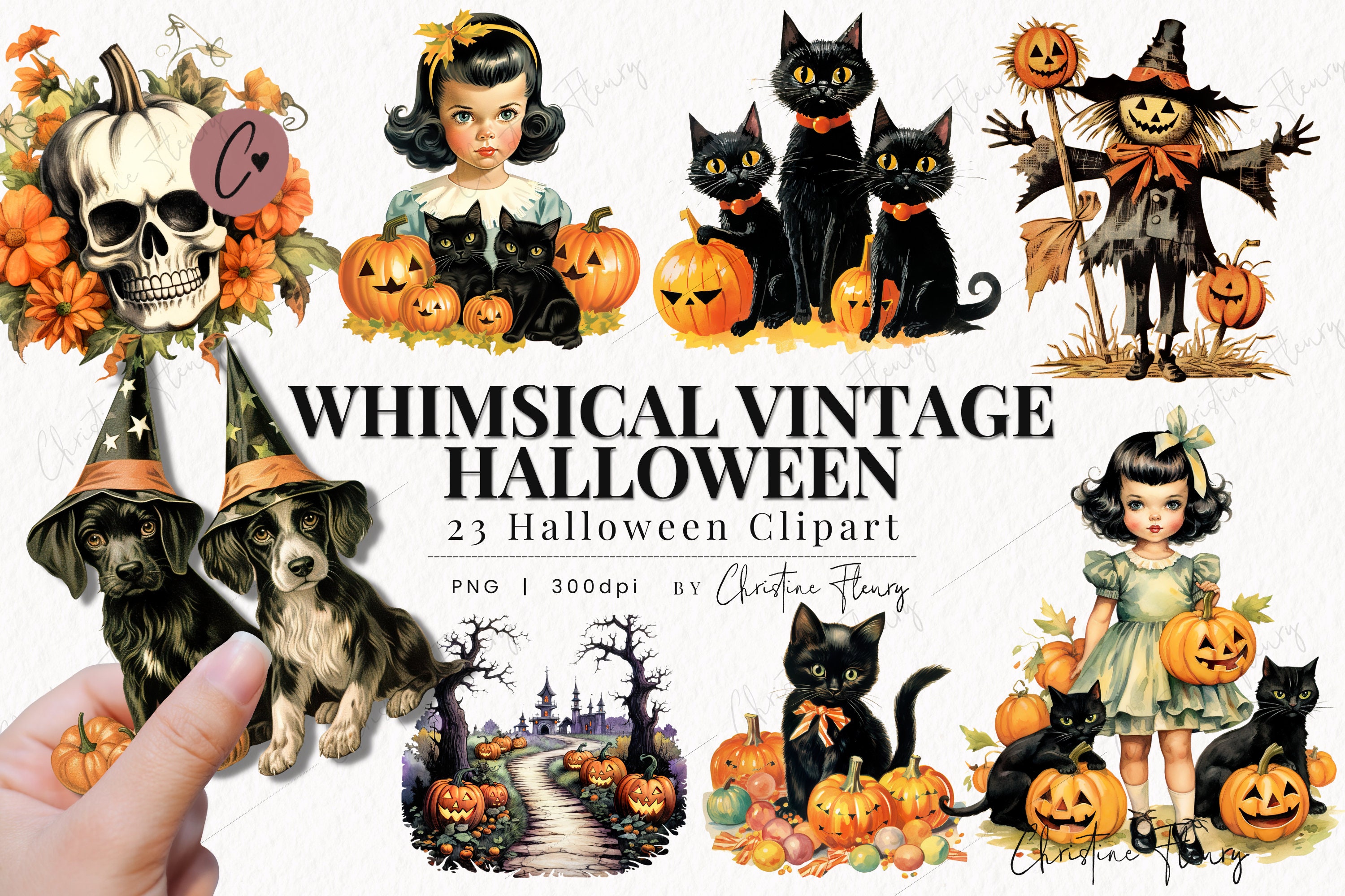 Whimsical Vintage Halloween Clipart Retro Halloween Clipart - Etsy