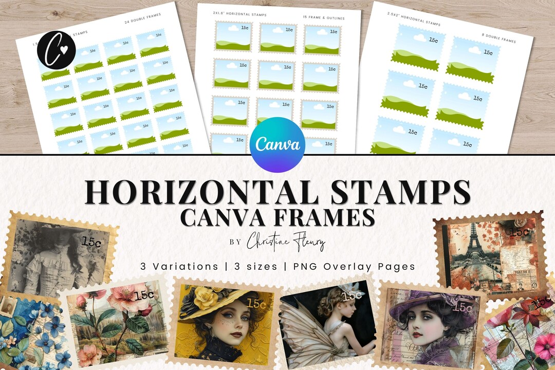 Horizontal Stamps Canva Frame Template, Canva Junk Journal Template ...