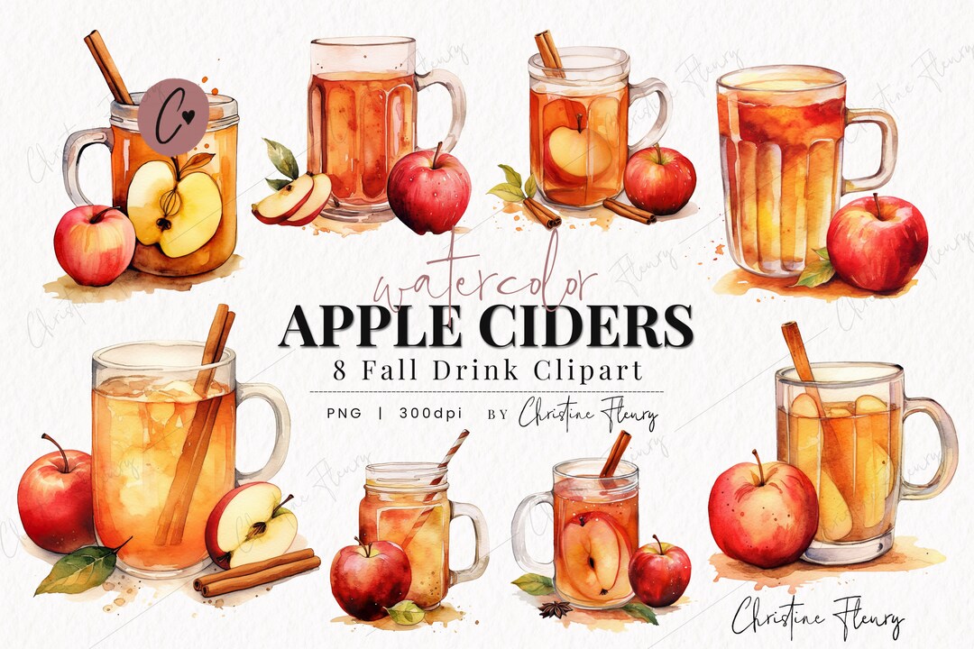 Watercolor Apple Cider Clipart, Watercolor Fall Clipart, Watercolor PNG ...