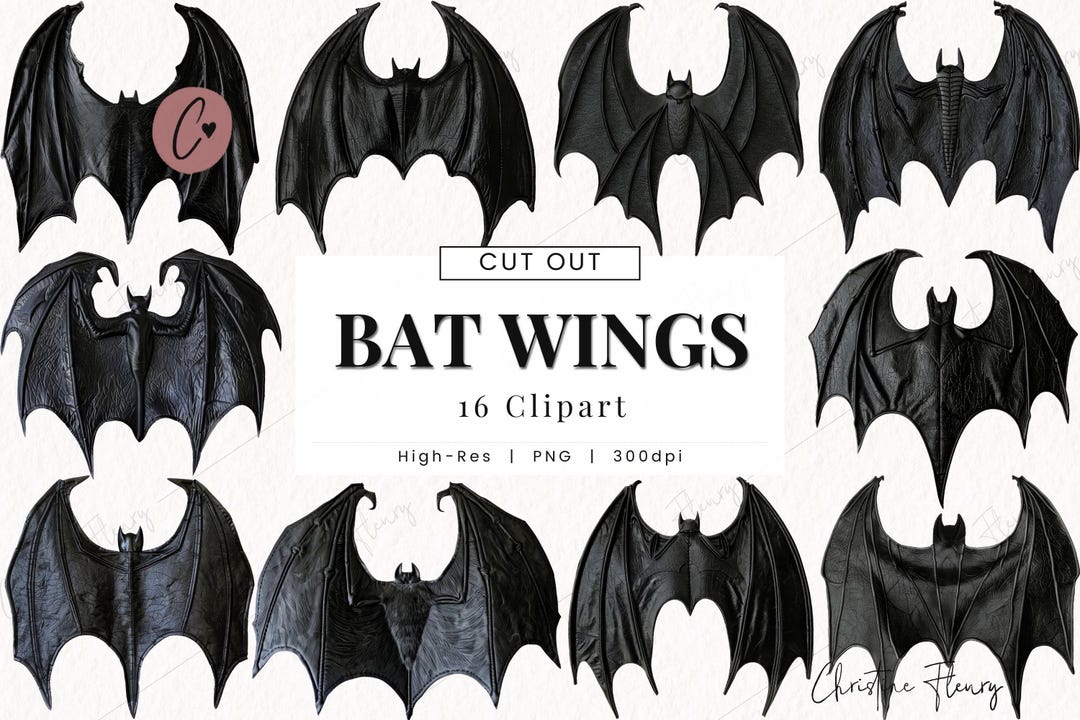 16 Cut Out Bat Wings Clipart, Halloween Clipart, Wing Overlays, Gothic ...