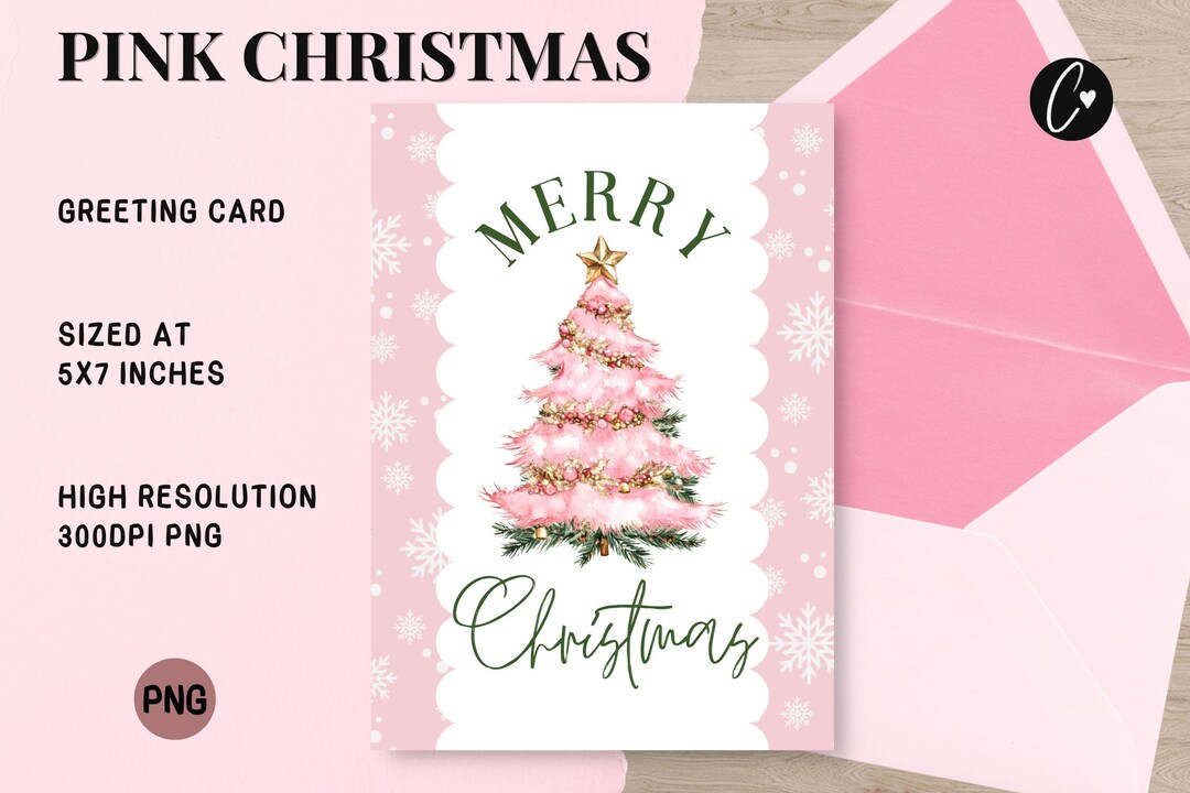 Merry Christmas Printable Card, Printable Pink Christmas Greeting Card ...