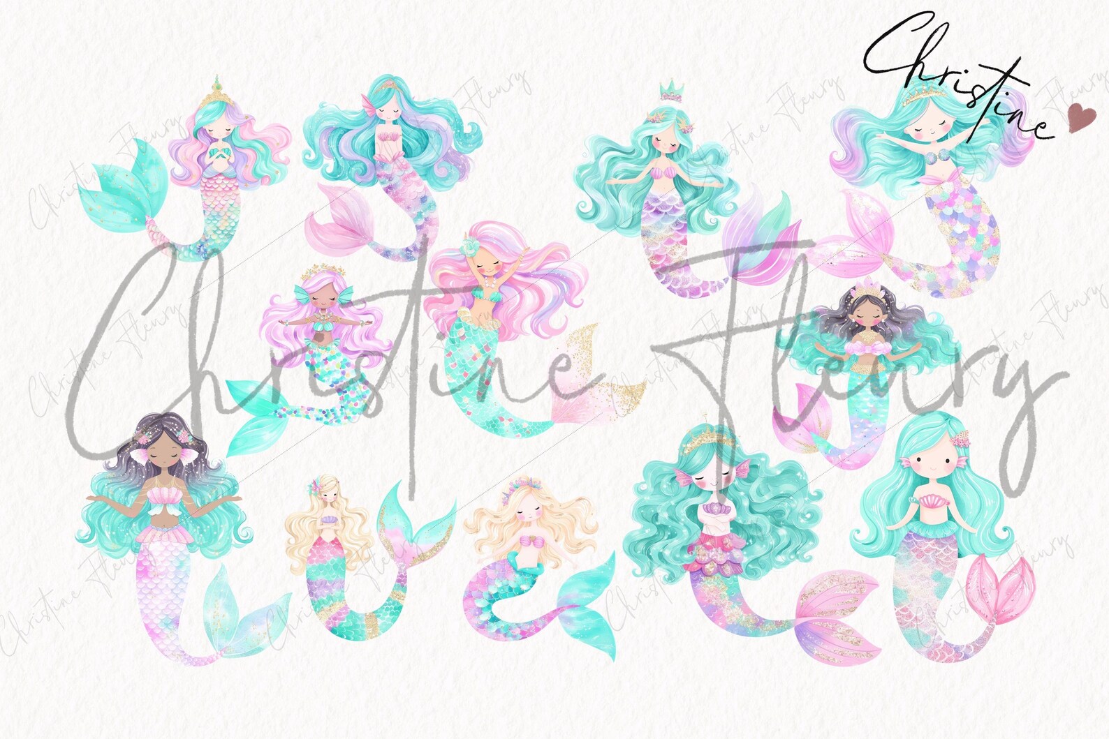 Watercolor Mermaid Clipart, Ocean Fantasy, Pastel Mermaid Clipart ...