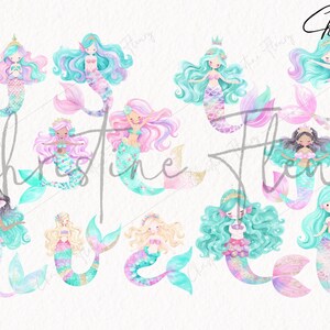 Watercolor Mermaid Clipart, Ocean Fantasy, Pastel Mermaid Clipart ...