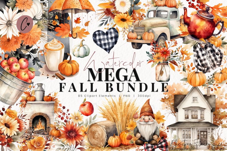 Watercolor Mega Fall Bundle Clipart Watercolor Fall Clipart - Etsy