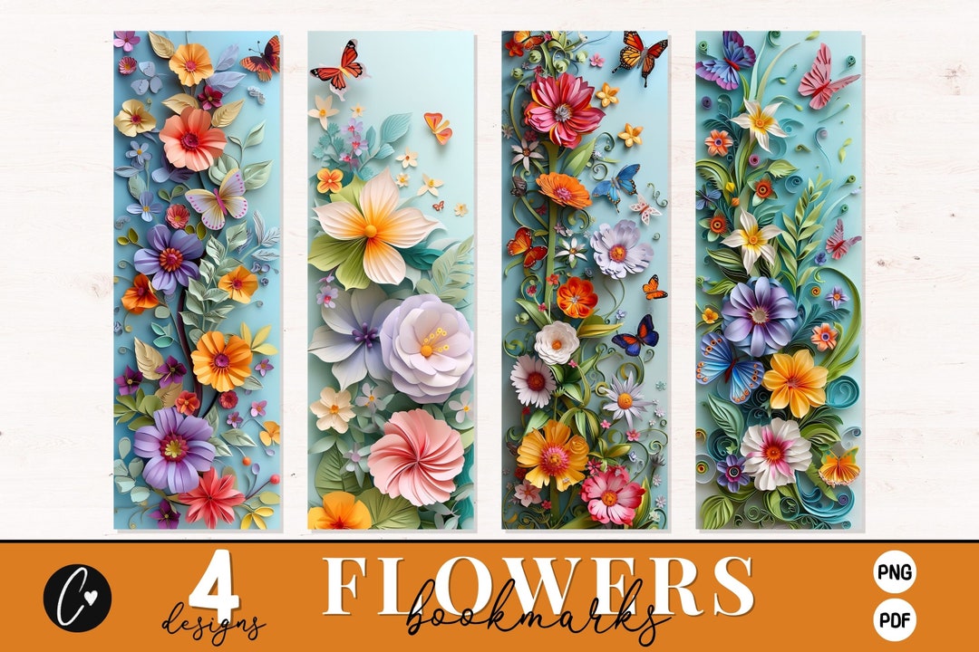 3D Paper Flower Bookmark Designs, Spring Printable Bookmarks, Printable ...