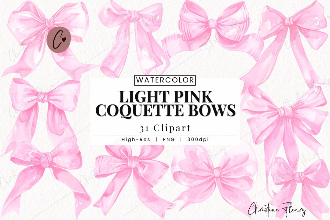 Watercolor Light Pink Coquette Bows Clipart, Pink Bow Clipart, Coquette ...