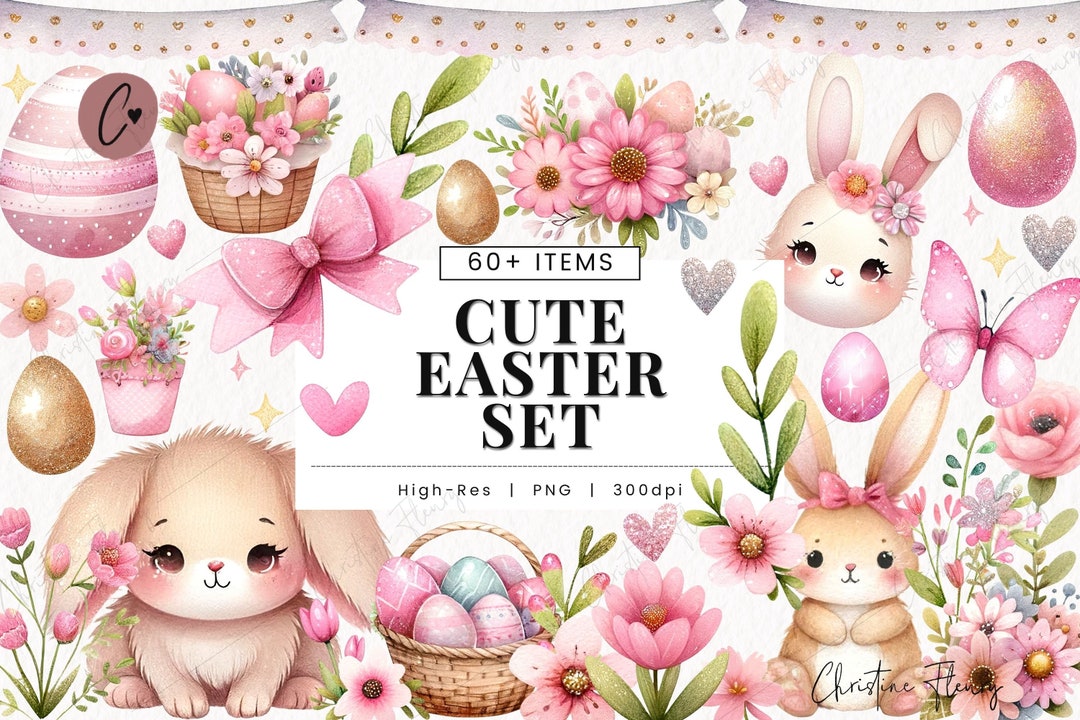 Watercolor Cute Easter Clipart Set, Spring PNG, Easter PNG, Cute Bunny ...