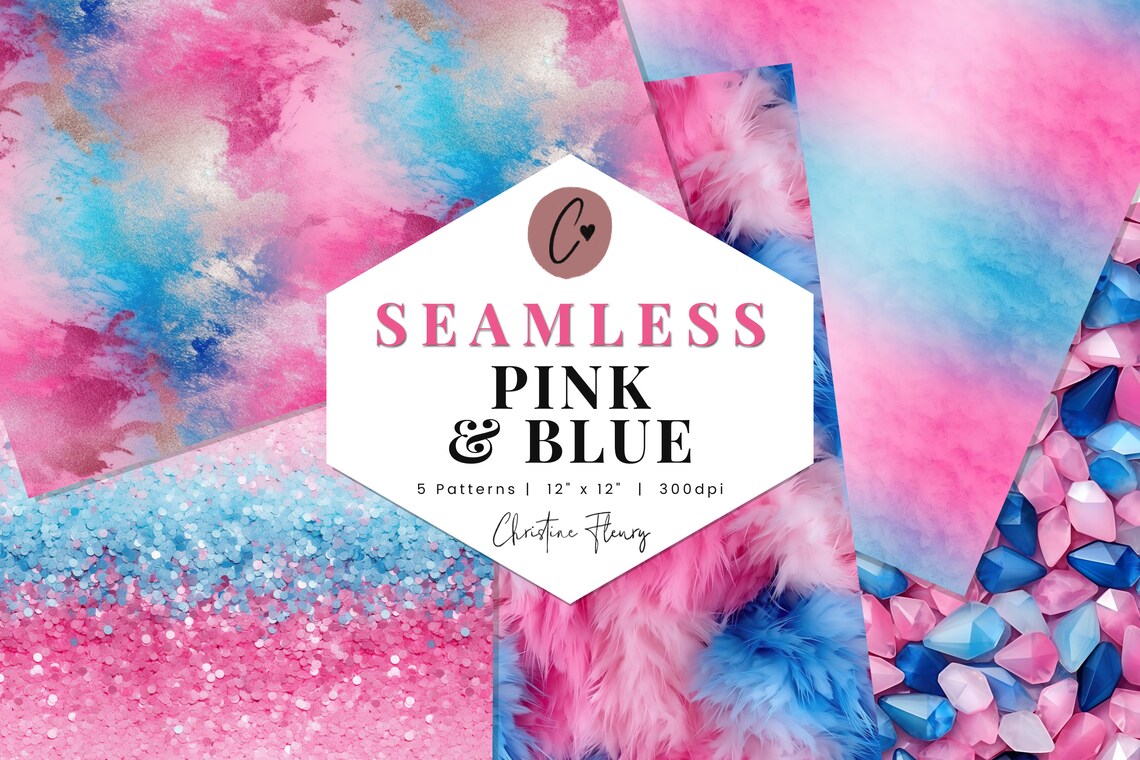 Pink and Blue Digital Paper Mini Pack Seamless Glitter - Etsy