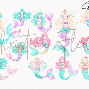 Watercolor Mermaid Clipart, Ocean Fantasy, Pastel Mermaid Clipart ...
