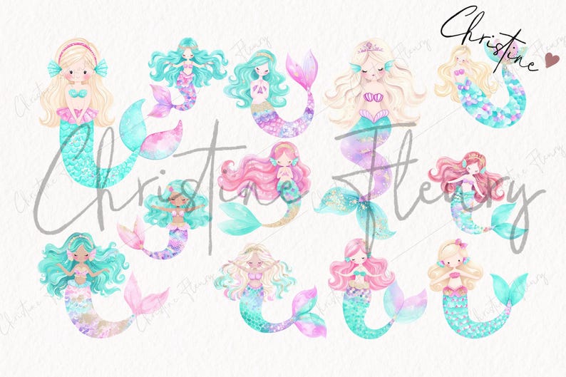 Watercolor Mermaid Clipart, Ocean Fantasy, Pastel Mermaid Clipart ...