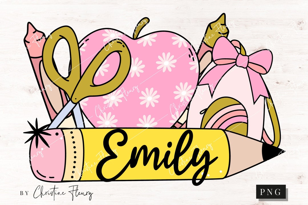 Pink Groovy Custom Name Pencil PNG, Back to School PNG, Groovy School ...