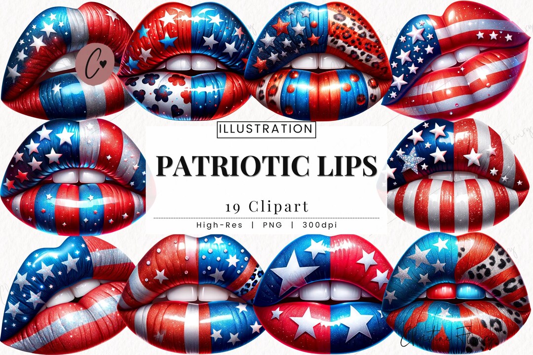 Patriotic Lips Clipart, 4th of July PNG, Independence Day PNG, Kiss ...