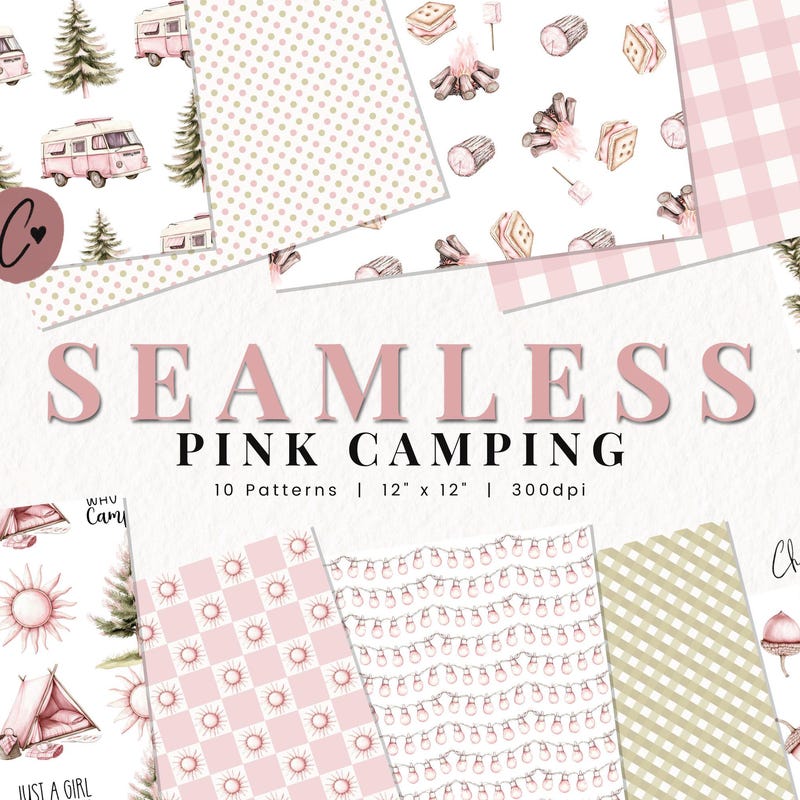 Girls Camping Seamless - Etsy