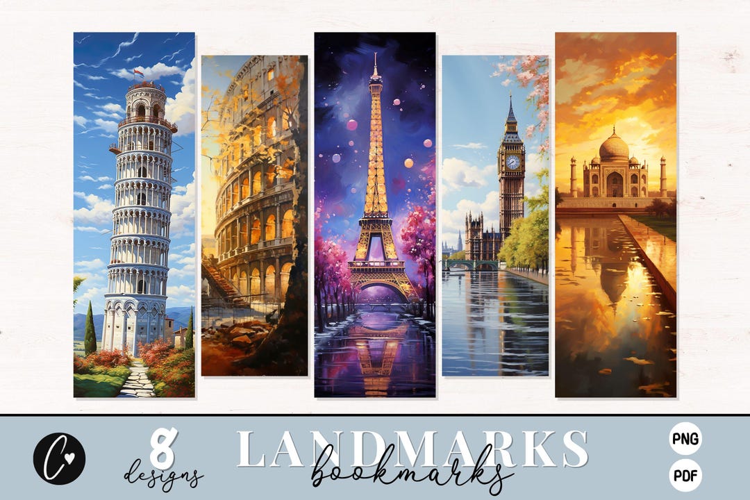 Iconic Landmark Bookmark Designs, Travel Junk Journal Printable ...