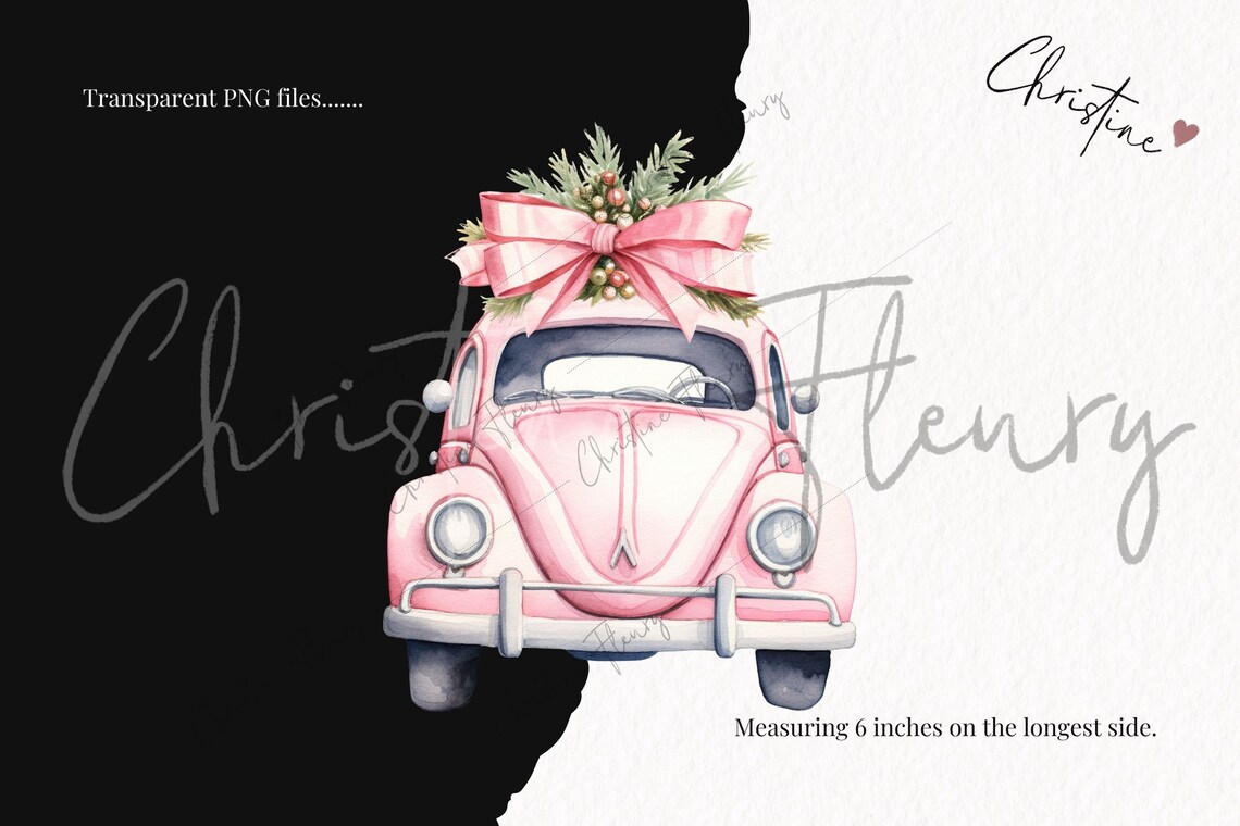 Watercolor Pink Christmas Cars Clipart, Watercolor Christmas Clipart ...