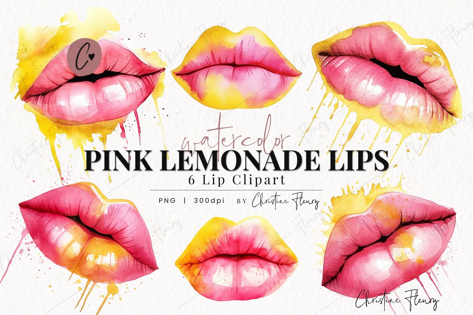 Watercolor Pink Lemonade Lips Clipart Watercolor Lips - Etsy